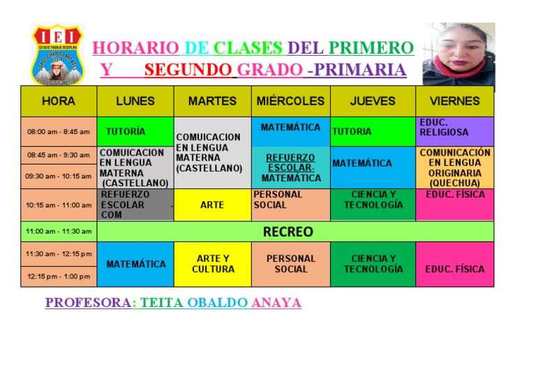 Horario de Primero y Segundo Grado Primaria | PDF