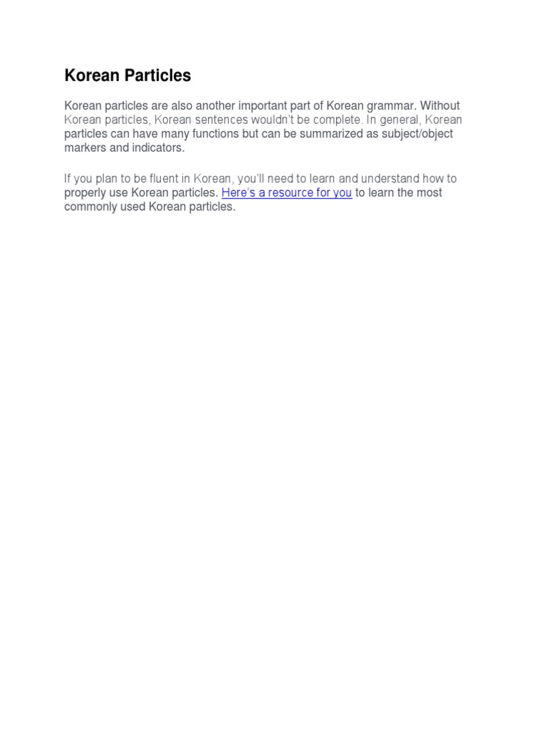 Korean Particles Pdf Pdf Language Arts Discipline