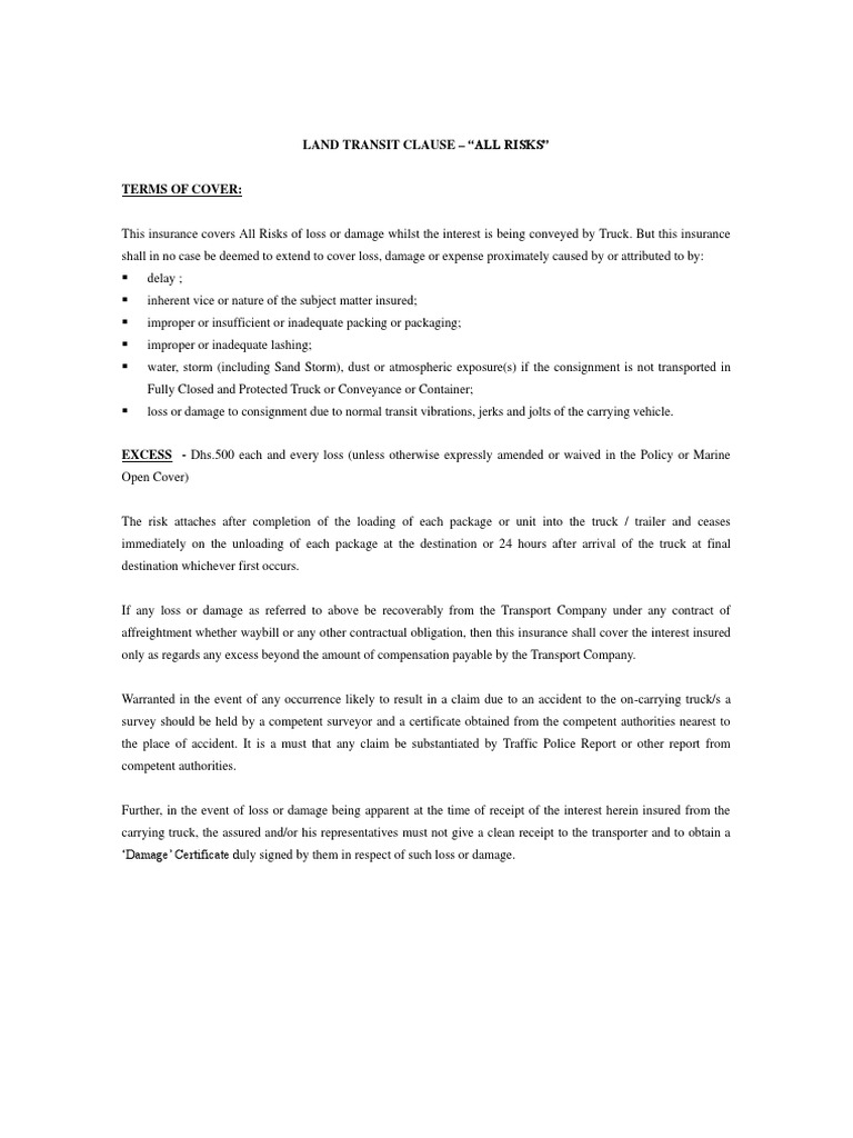 Additional Clauses | PDF | Insurance | Cargo