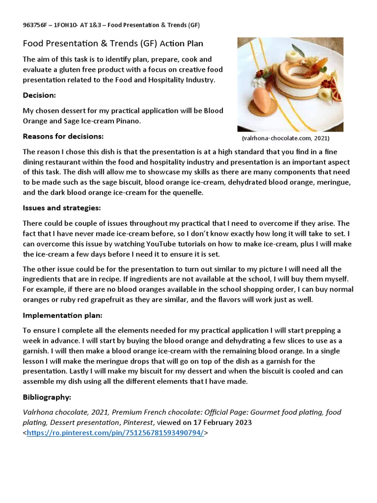 Food and Hospitality - Action Plan | Download Free PDF | Allergy | Desserts
