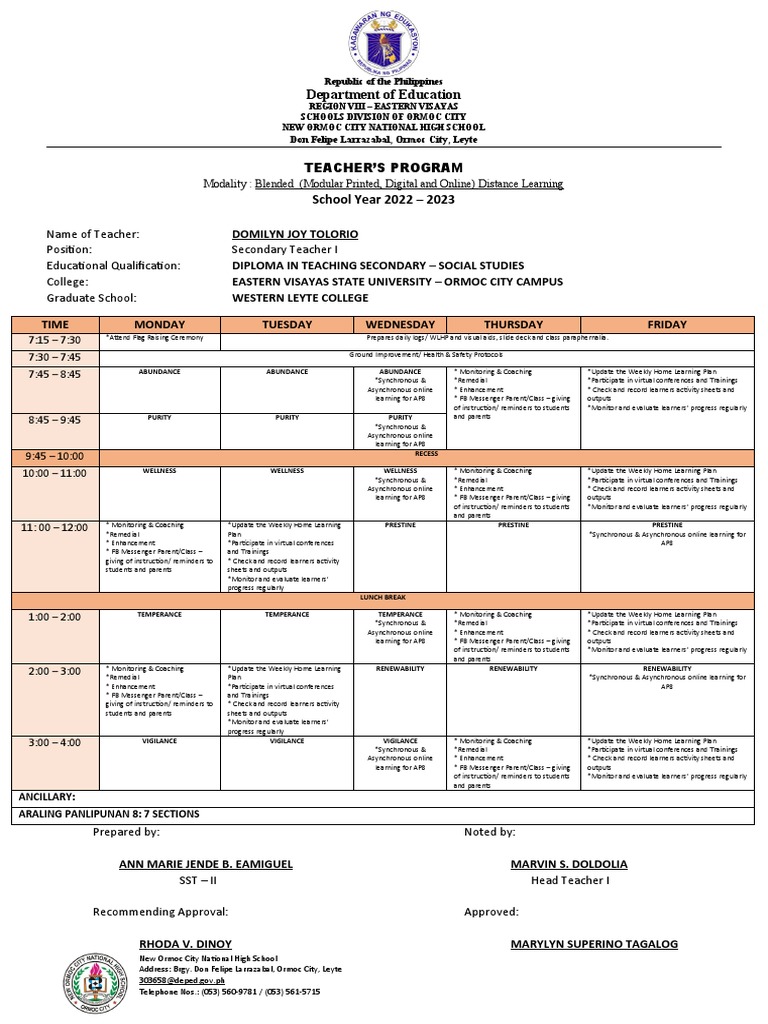 Blended Learning Schedule 2022-23 | PDF | Educational Technology | Learning