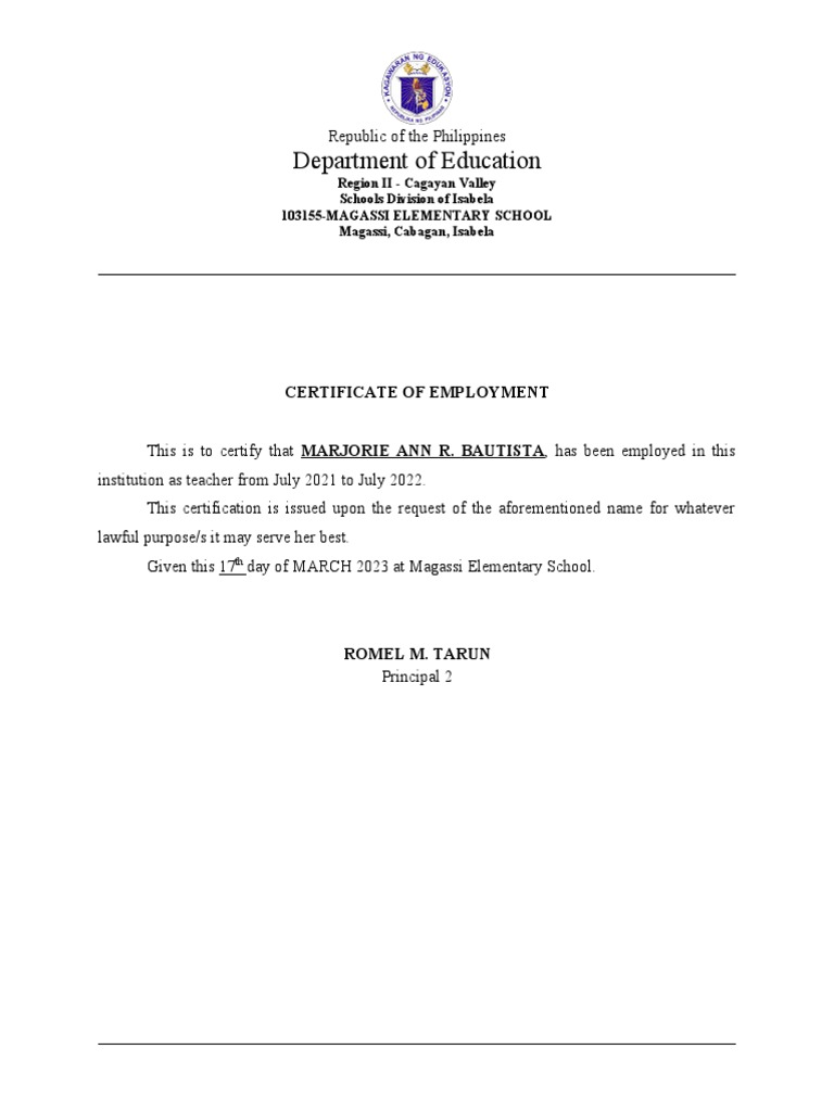 Certificate of Employment | PDF