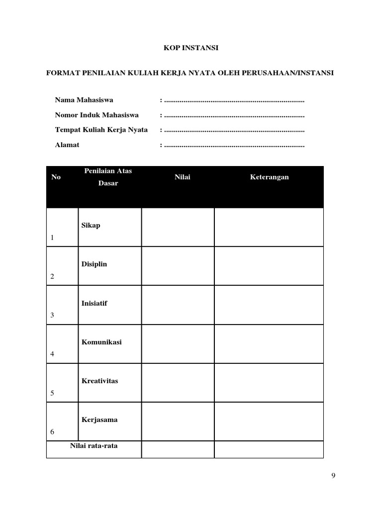 Format penilaian KKN .pdf | PDF