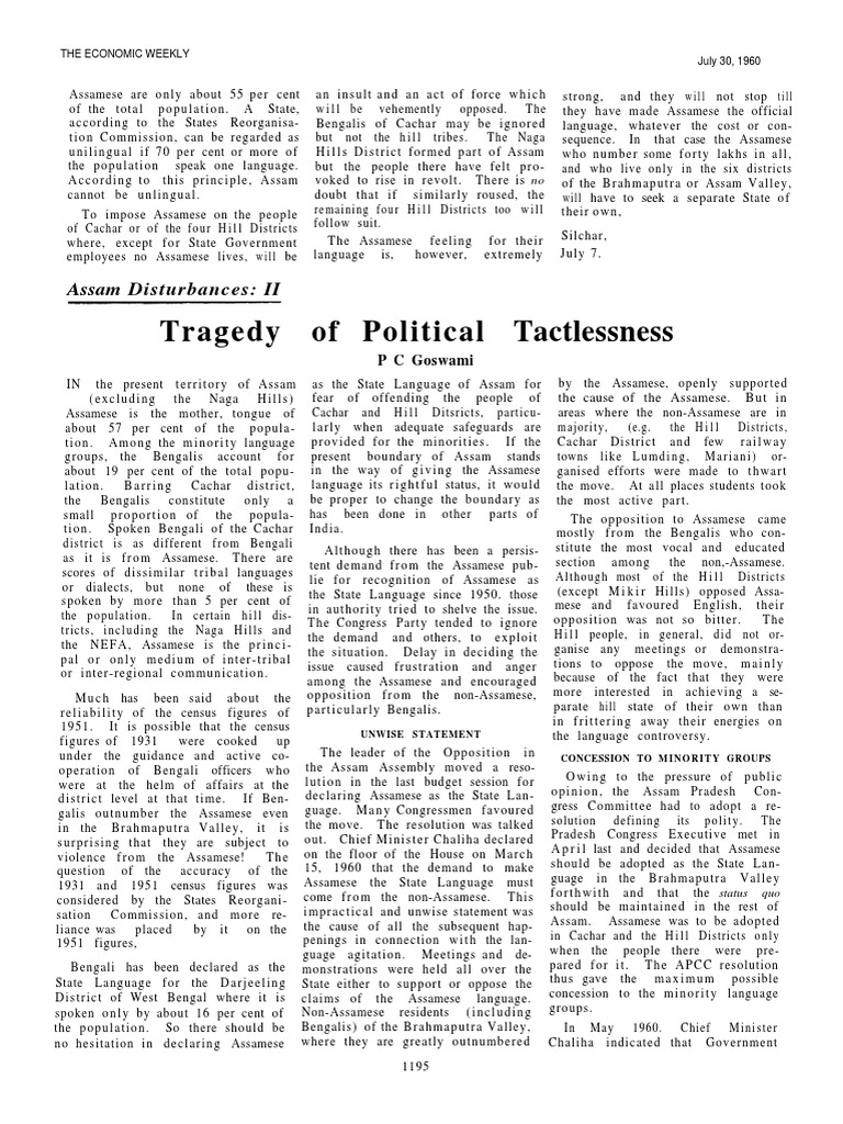 Tragedy of Political Tactlessness | PDF | Linguistics | South Asia