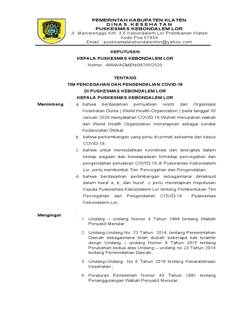 SK Covid Kebondalem Lor | PDF