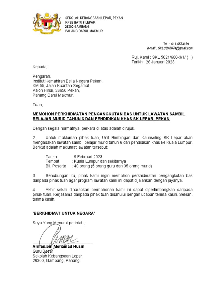 Surat Memohon Bas Ikbn Pekan | PDF