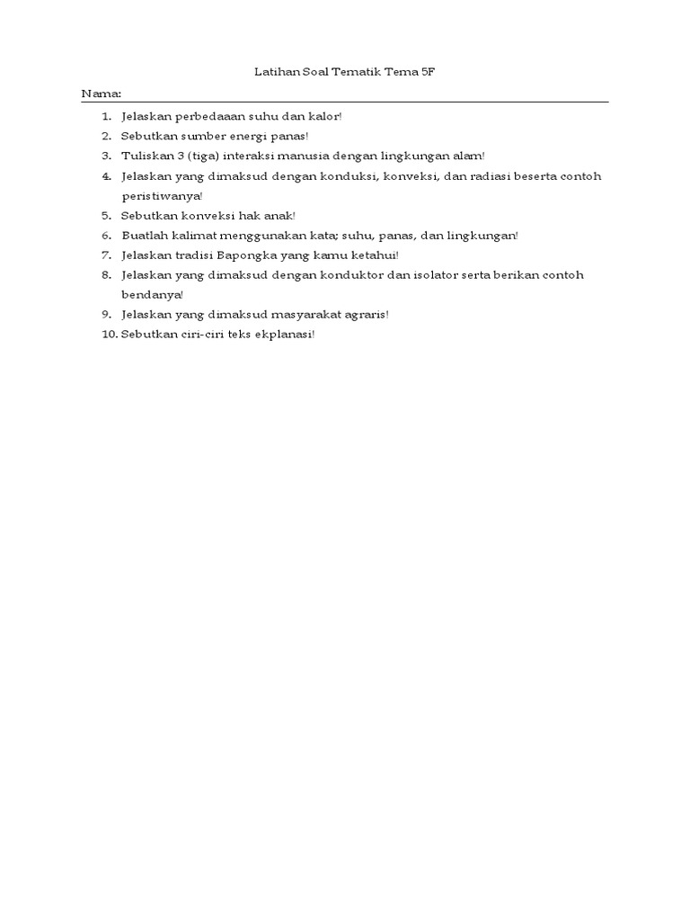Latihan Soal Tematik 5F | PDF