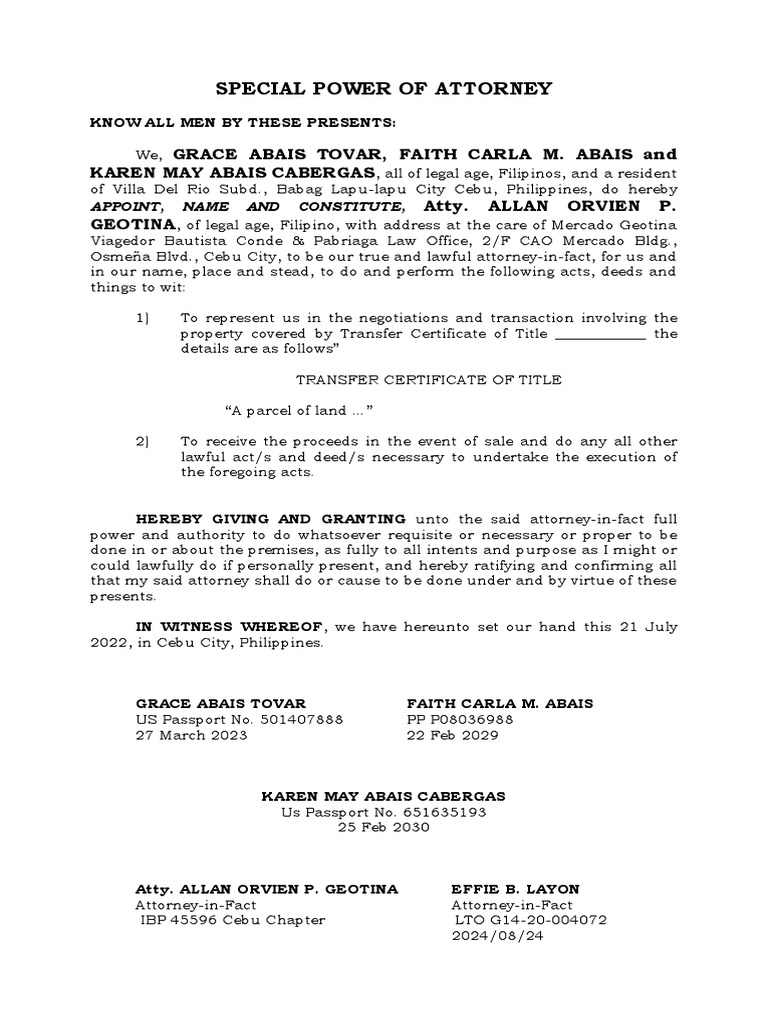 SPA - Sample | PDF | Power Of Attorney | Government