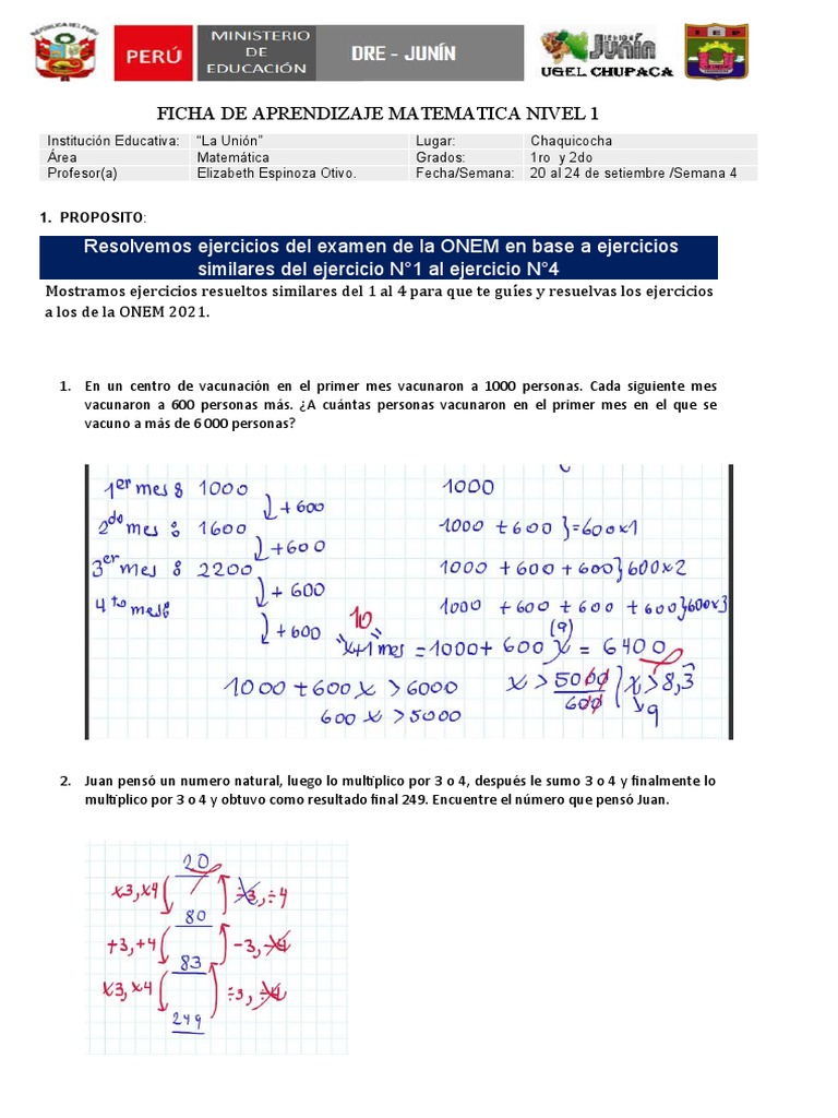 Ficha de Matematica 1ro y 2do | PDF
