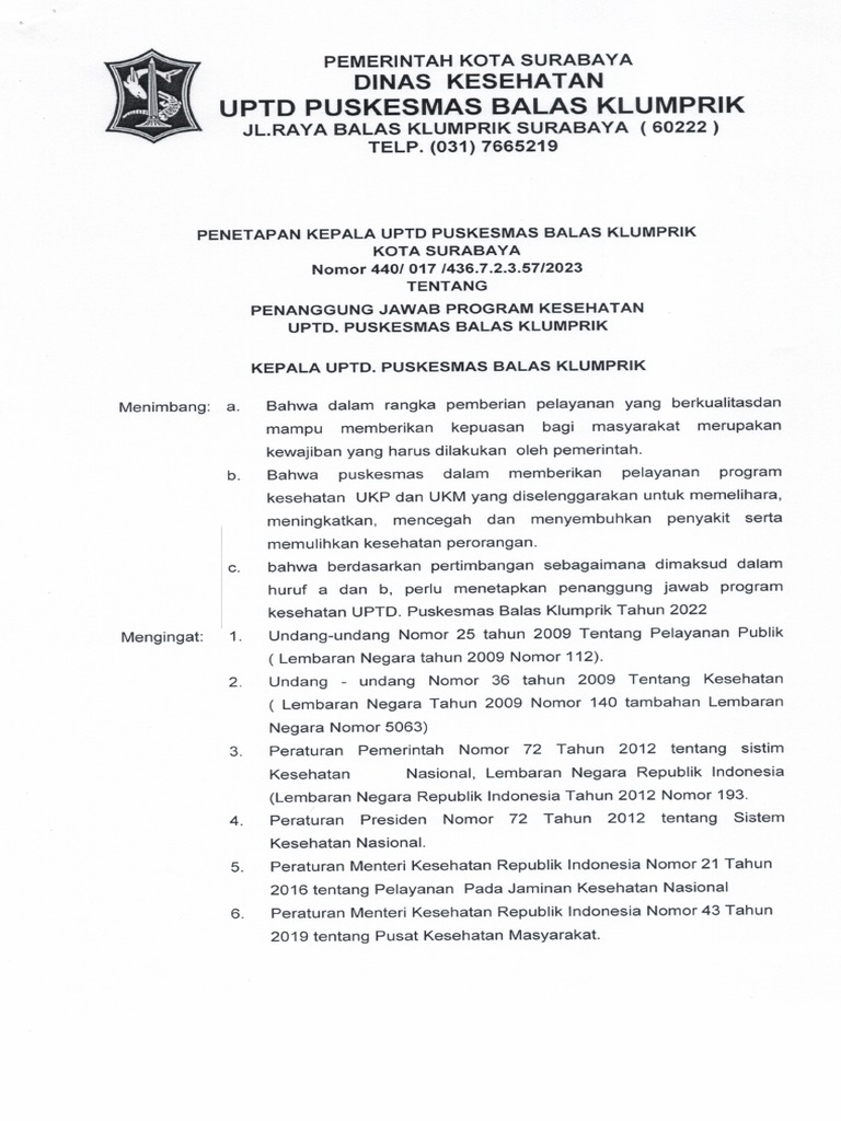 SK PJ. PROG PUSK. BALAS KLUMPRIK 2023 Fix PDF | PDF