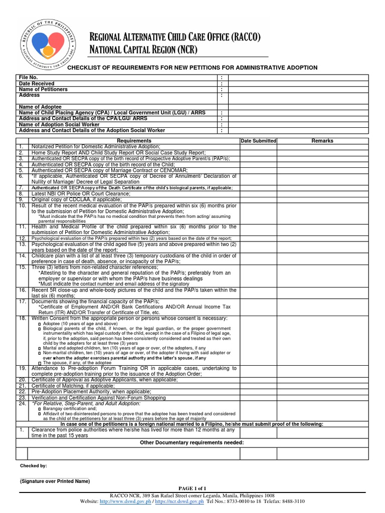 (RACCO) New Petition Checklist As of 10.07.2022 | PDF | Adoption ...