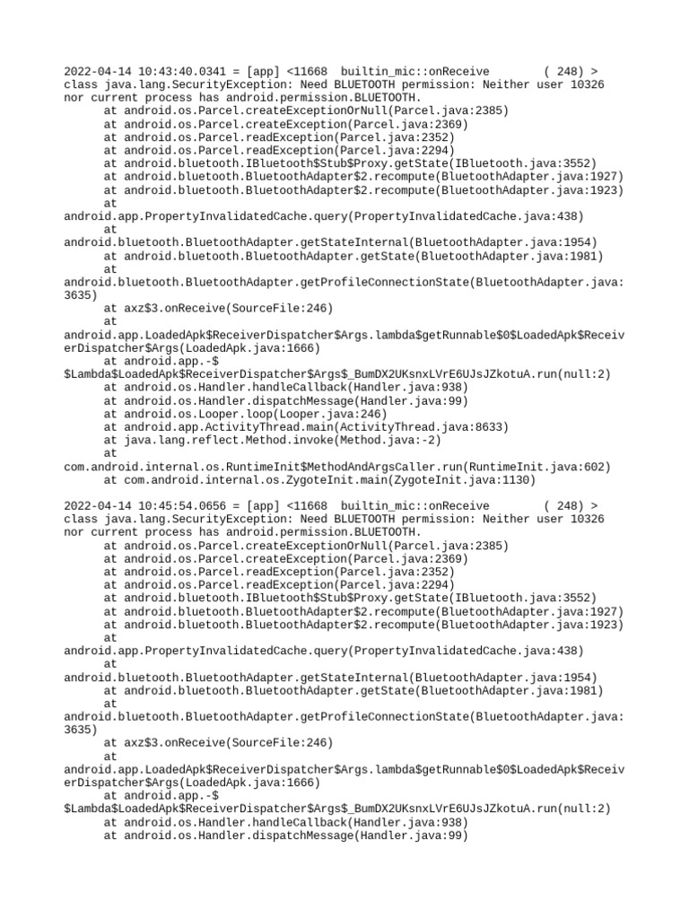 Bluetooth Error Log | PDF | Android (Operating System) | Java (Programming Language)