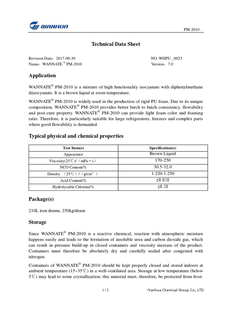 Wanhua PM2010 | PDF | Carbon Dioxide | Foam
