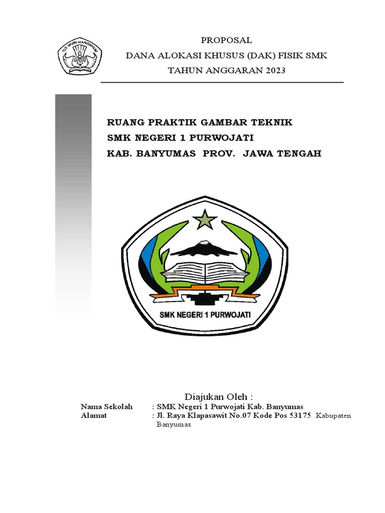 Proposal DAK Fisik SMK 2023 Purwojati | PDF