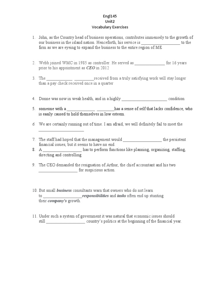 ENGL 145 - Unit 2 Vocabulary Vocabulay Exercise | PDF