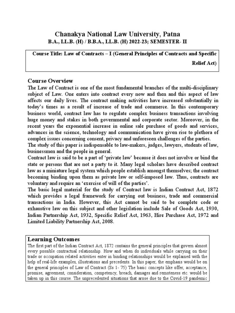 Contract I Syllabus | PDF | Consideration | Precedent