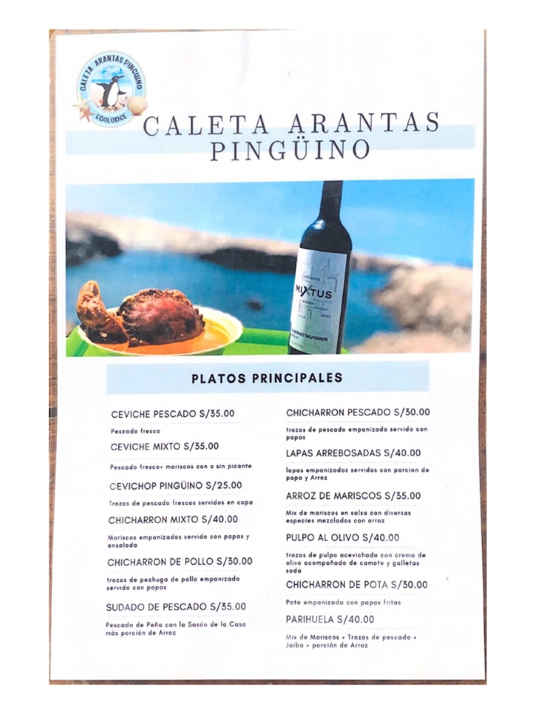 Carta Restaurant Pingüino - Caleta Arantas | PDF