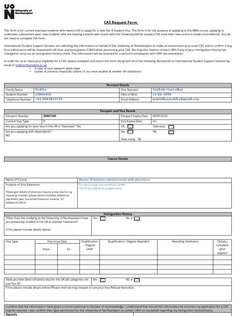 Cas-Letter-Request-Form (Vikas) | Download Free PDF | Travel Visa ...