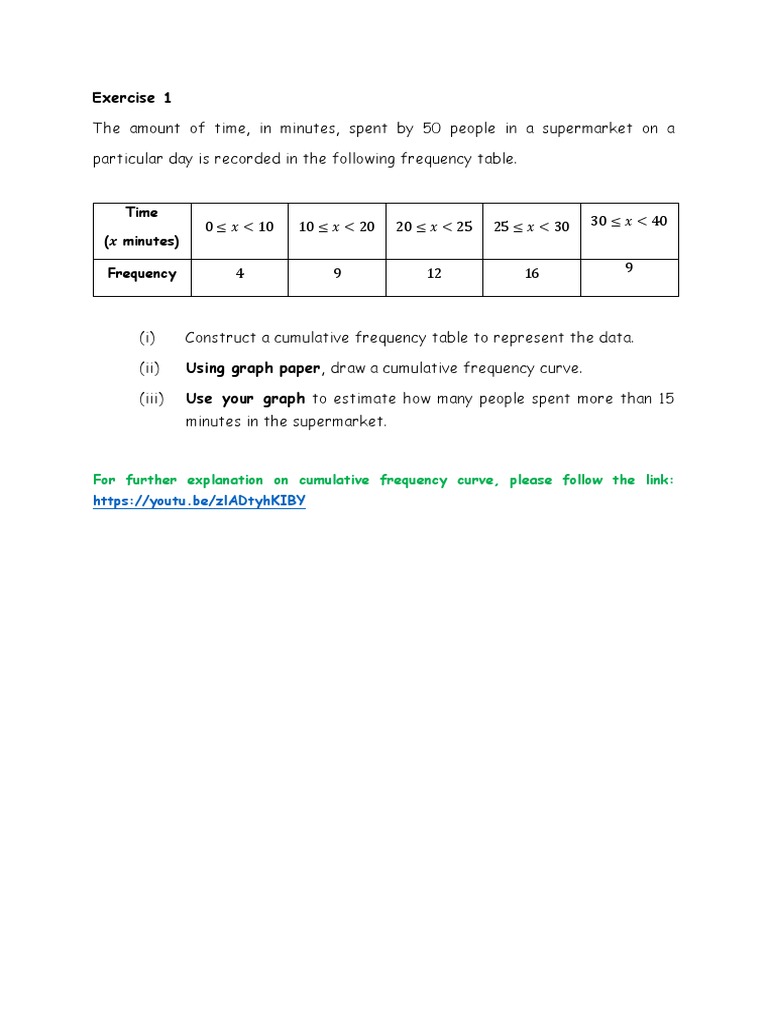 Cumulative Frequency Curve - Exercise PDF | PDF