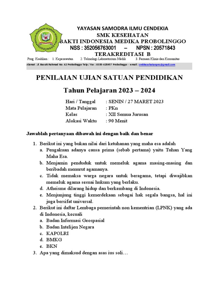 Soal USP 2023 Salinan | PDF