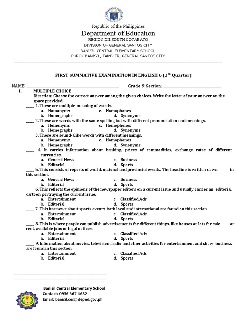 1st Summative Exams 3rd Quarter | PDF | Linguistics | Communication