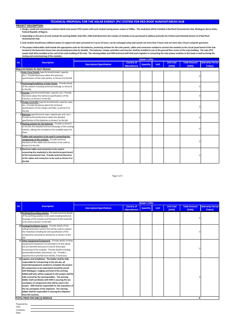 Technical Proposal Template - Red Roof Solar Power System - Final | PDF ...