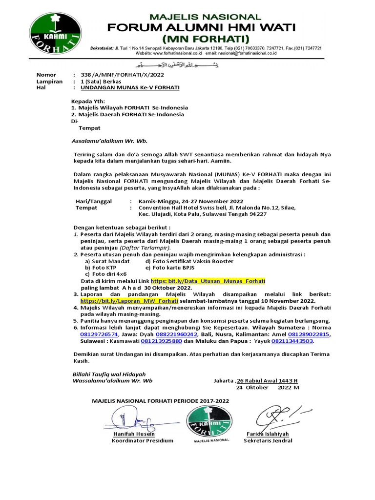 UNDANGAN MW Dan MD MUNAS V FORHATI - Kirim | PDF