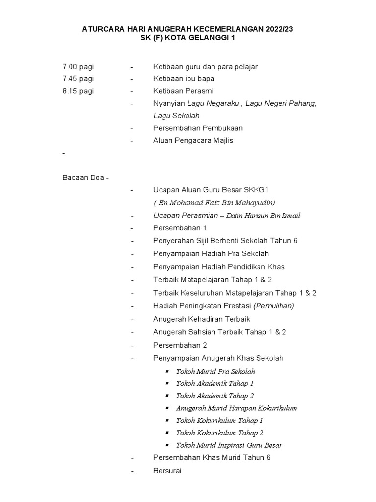 Aturcara Hari Anugerah Kecemerlangan 2022 | PDF | Kesehatan Holistik