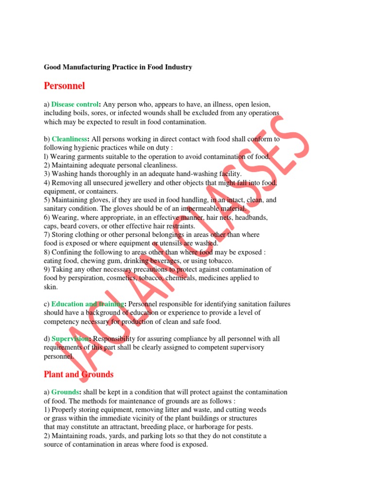 Good Manufacturing Practice in Food Industry PDF | PDF | Sanitation ...