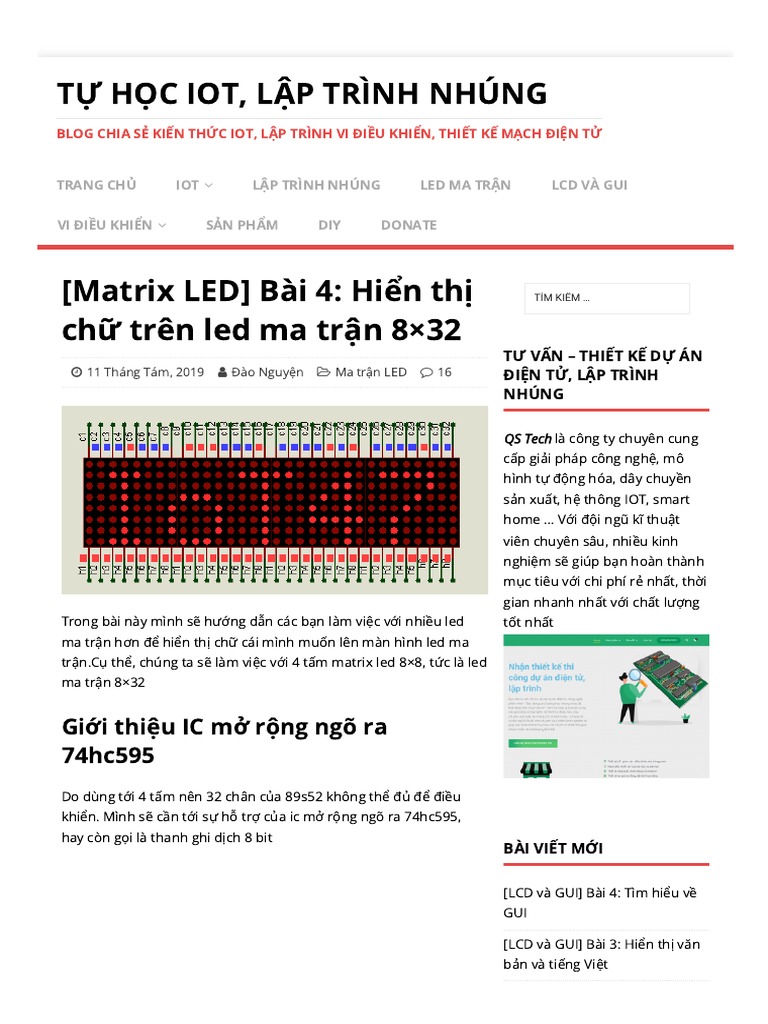 (Matrix LED) Bài 4 - Hiển thị chữ trên led ma trận 8x32 - Tự học IoT, Lập trình nhúng | PDF