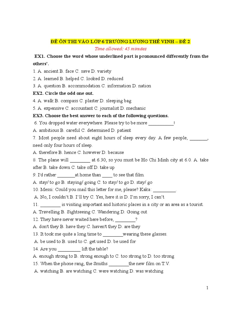 ĐỀ ÔN THI VÀO LỚP 6 LTV | PDF | Smoking