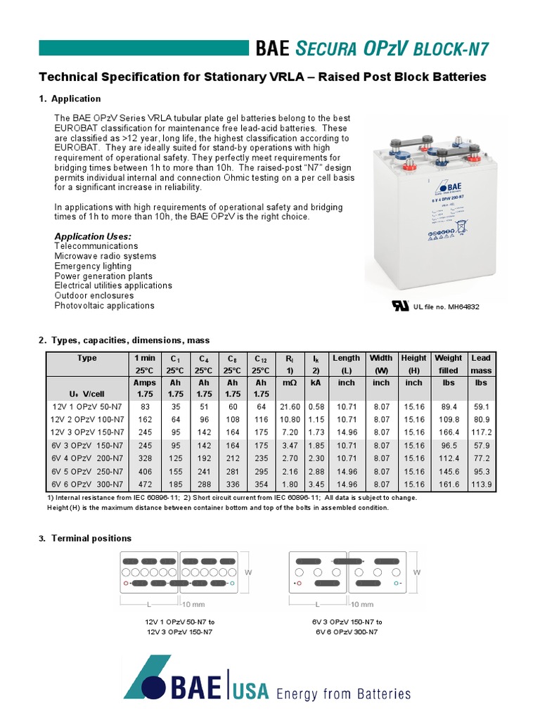 OPzV Mono Block N7 US0123 | PDF | Electricity | Electric Power