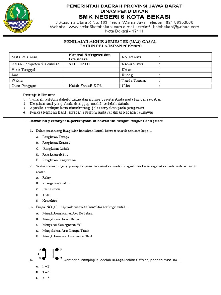 SOAL UAS Kontrol Refrigrasi Dan Tata Udara XII Tptu | PDF | Teknologi & Rekayasa