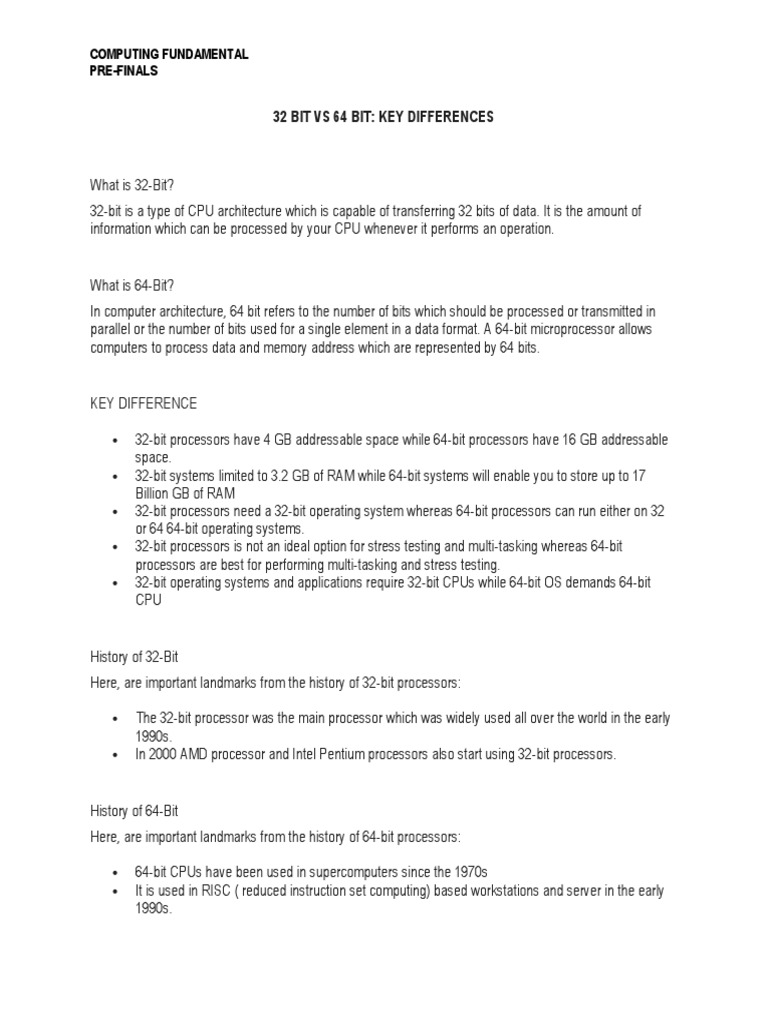 32 Bit Vs 64 Bit | PDF | 64 Bit Computing | Central Processing Unit