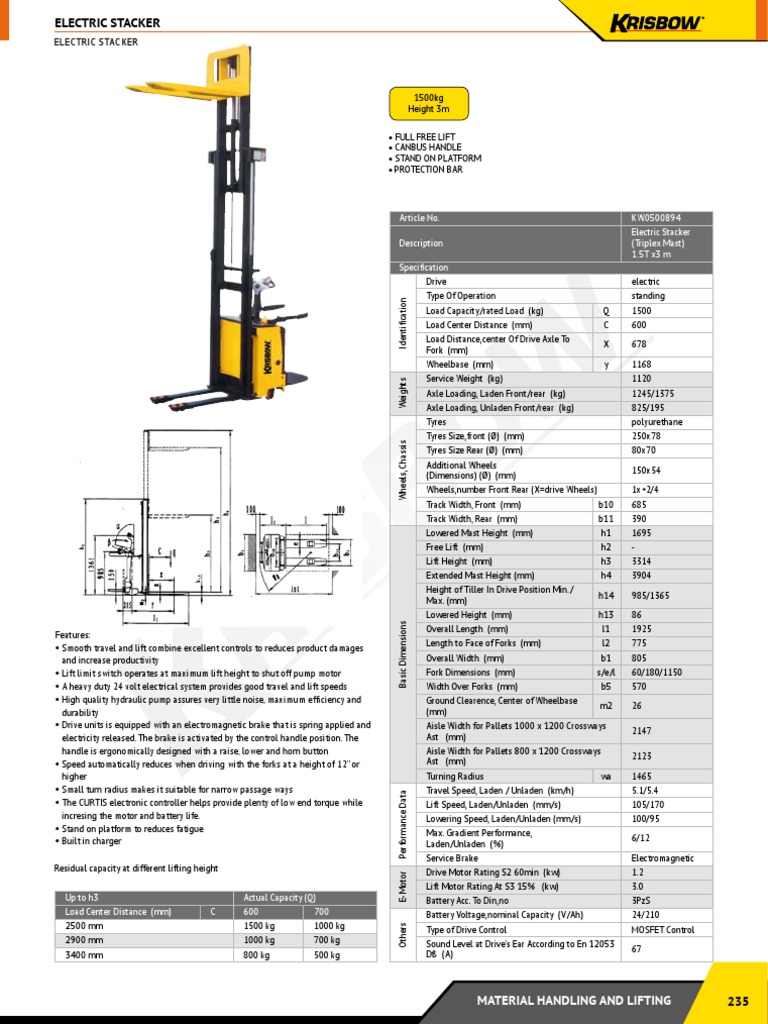 Electric Stacker: Article No. KW0500894 Description Electric Stacker ...