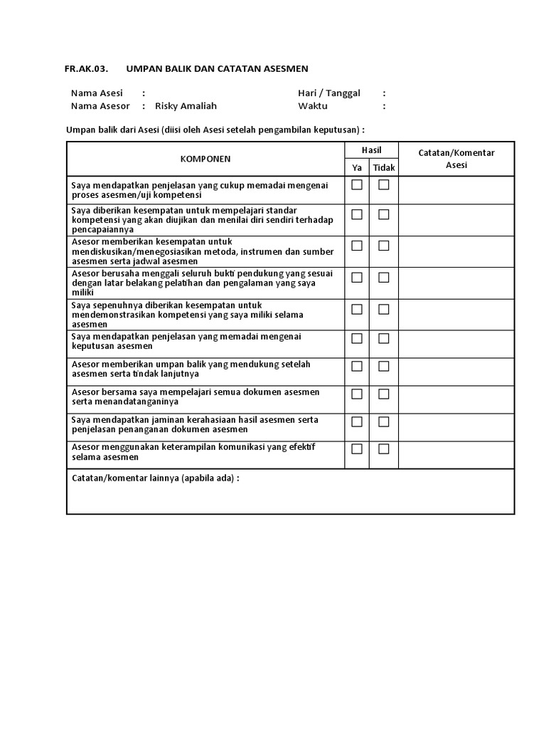 FR - AK.03. UMPAN BALIK DAN CATATAN ASESMEN Fix | PDF