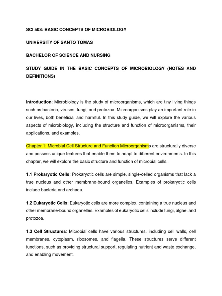 Study Guide (Basic Concepts of Microbiology) | PDF | Microorganism | Cell (Biology)