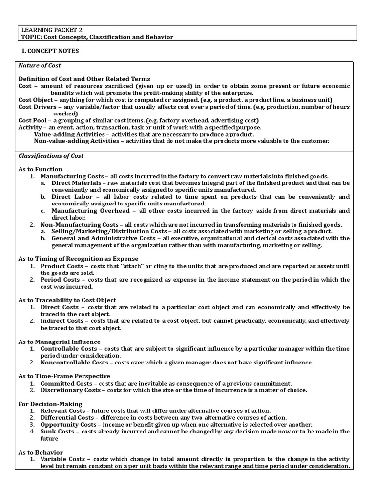 COSMAN1 LP2 - Cost Concepts, Classification, and Behavior-1 | PDF | Regression Analysis | Linear ...