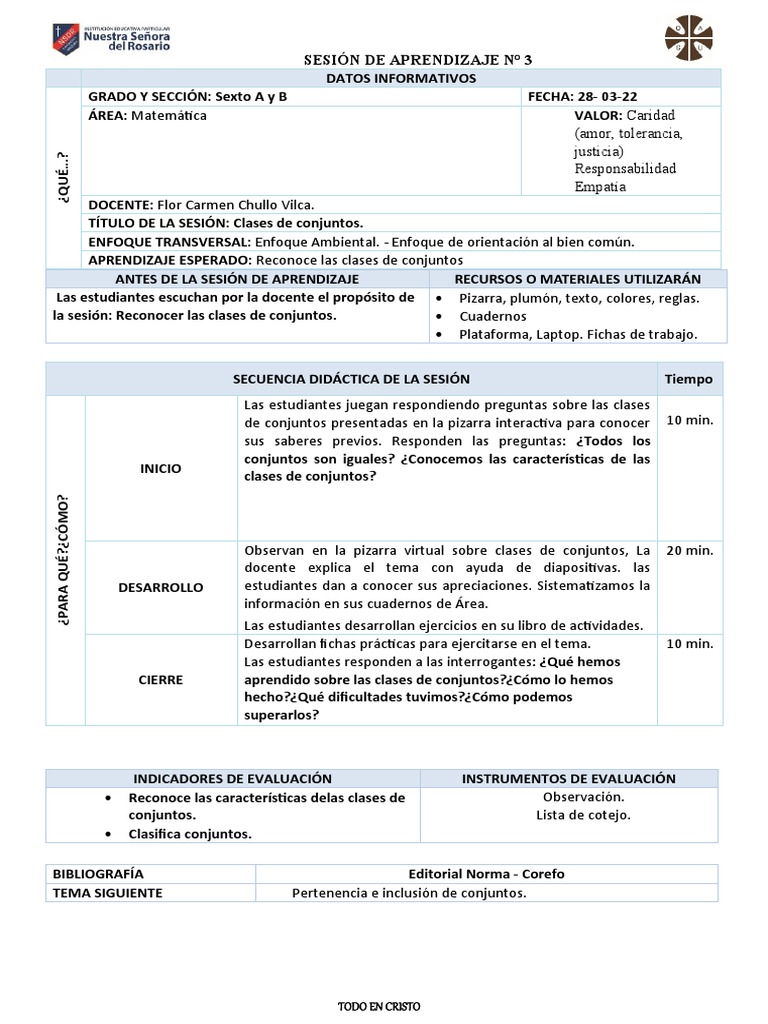 SESION DE APRENDIZAJE 3 Matemática Sexto Grado | PDF | Evaluación | Aprendizaje