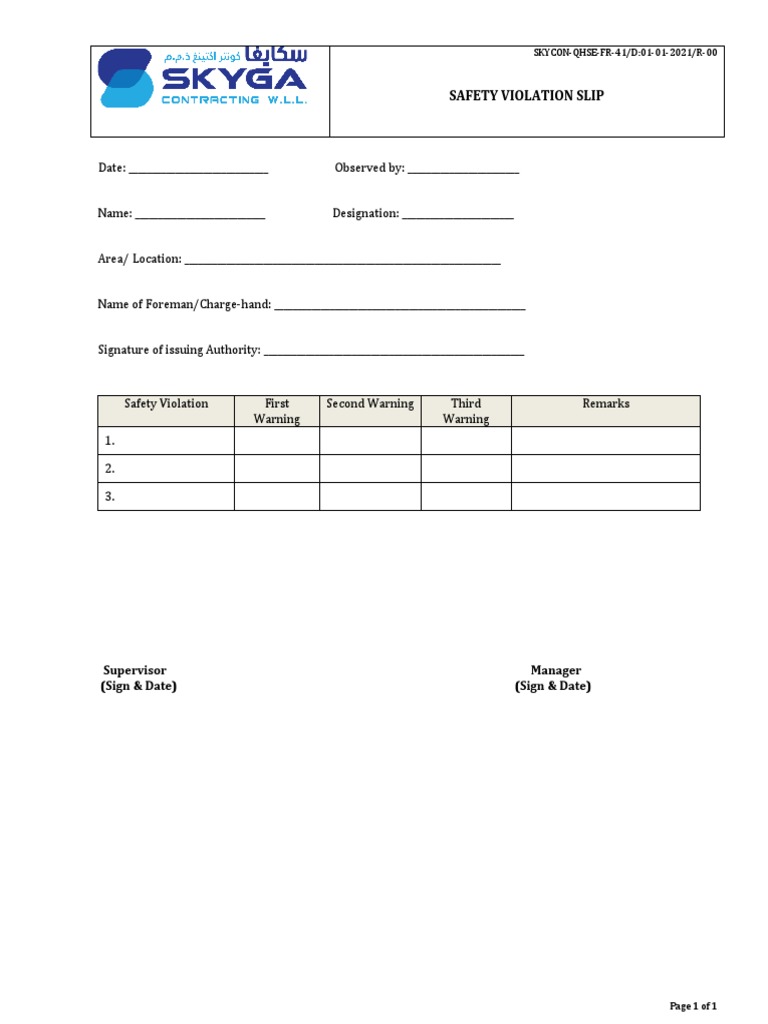 41safety Violation Slip | PDF