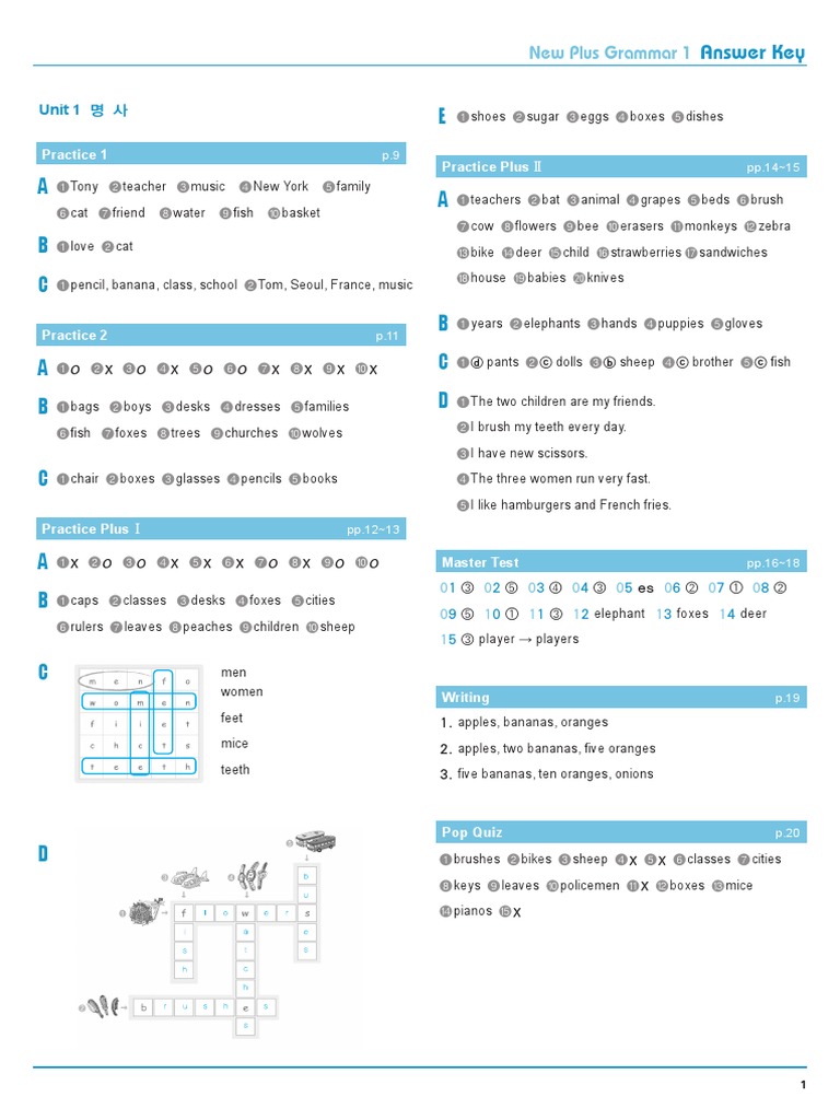 (Answer Key) New Plus Grammar 1 | PDF | Food And Drink | Foods