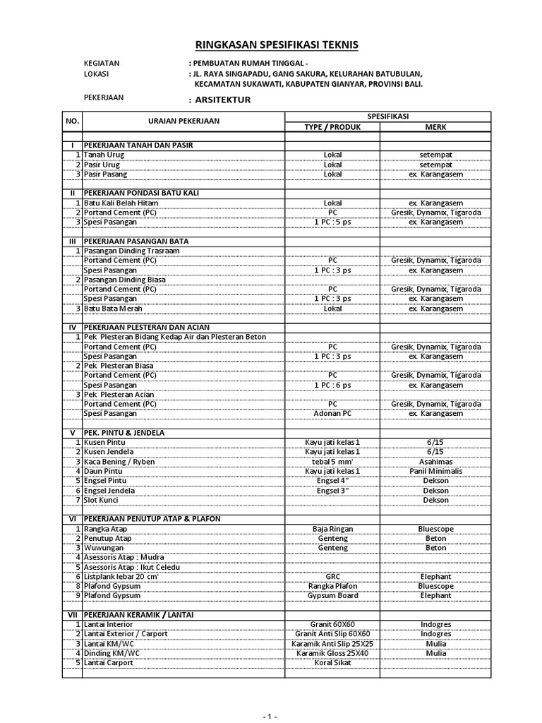 02. SPESIFIKASI TEKNIS ARSITEKTUR | PDF