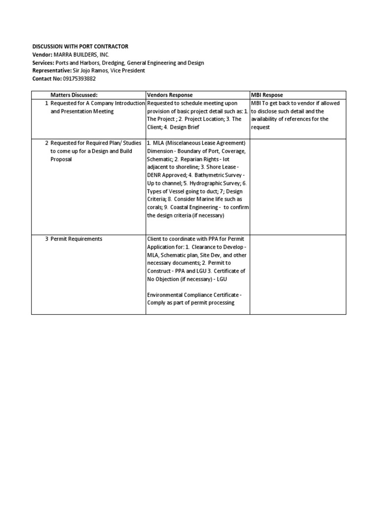 Port construction discussion with Marra Builders | PDF