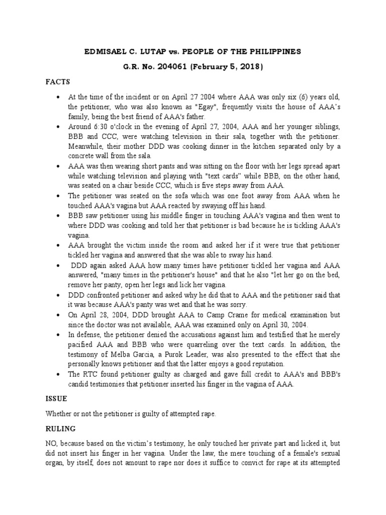 Bangasan - Lutap Vs People | PDF | Rape | Crimes