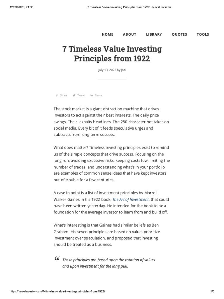 7 Timeless Value Investing Principles From 1922 - Novel Investor | PDF ...