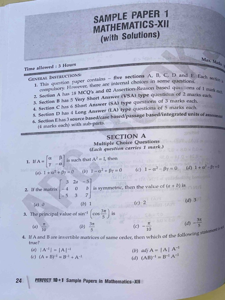 Sample Paper 1 Class XII | PDF