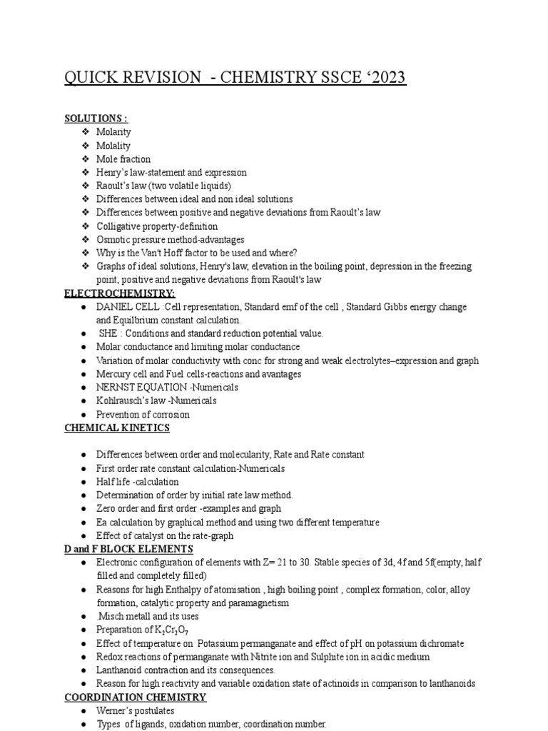 Quick Revision-Chem - Ssce 2023 | PDF | Chemistry | Chemical Substances Quick Revision-Chem - Ssce 2023 | PDF | Chemistry | Chemical Substances
