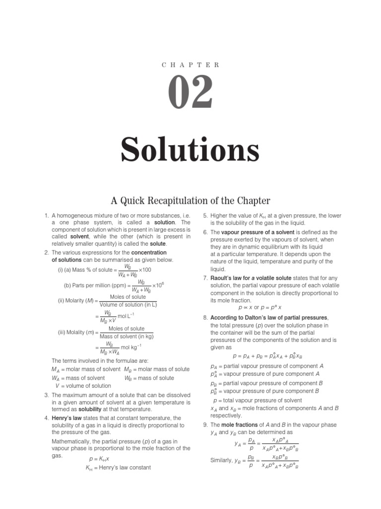 Solutions CLASS 12 PDF QUESTIONS | PDF | Solubility | Concentration
