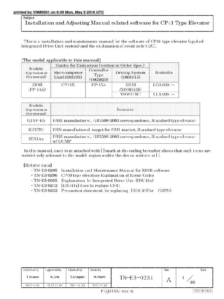 TN-E3-0231 CP41 Installation and Adjustment Manual Part 1 | PDF