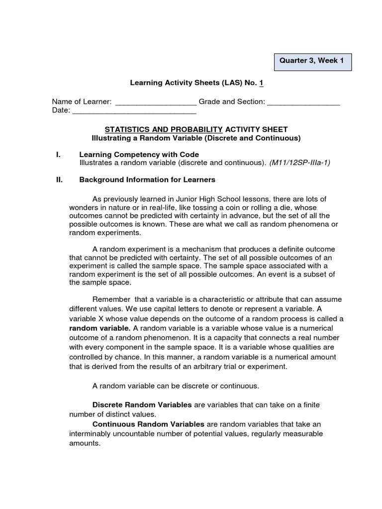Understanding Discrete and Continuous Random Variables | PDF ...